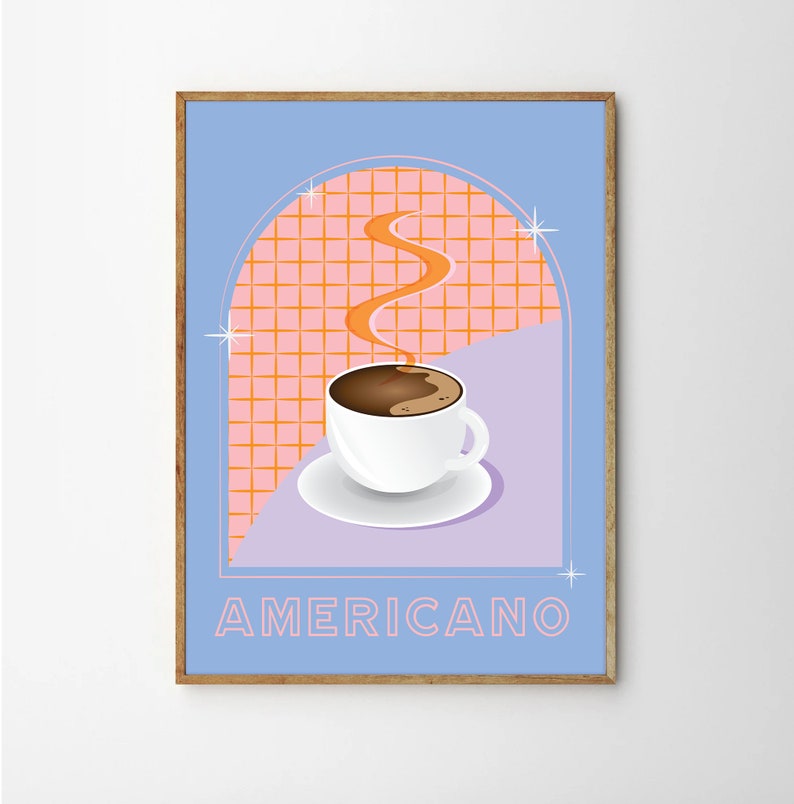 Americano Coffee Poster, Retro Wall Print, Coffee Bar Decor, Cute ...