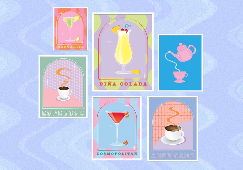 Cocktail Poster Retro Wall Art Colourful Pina Colada Print - Etsy