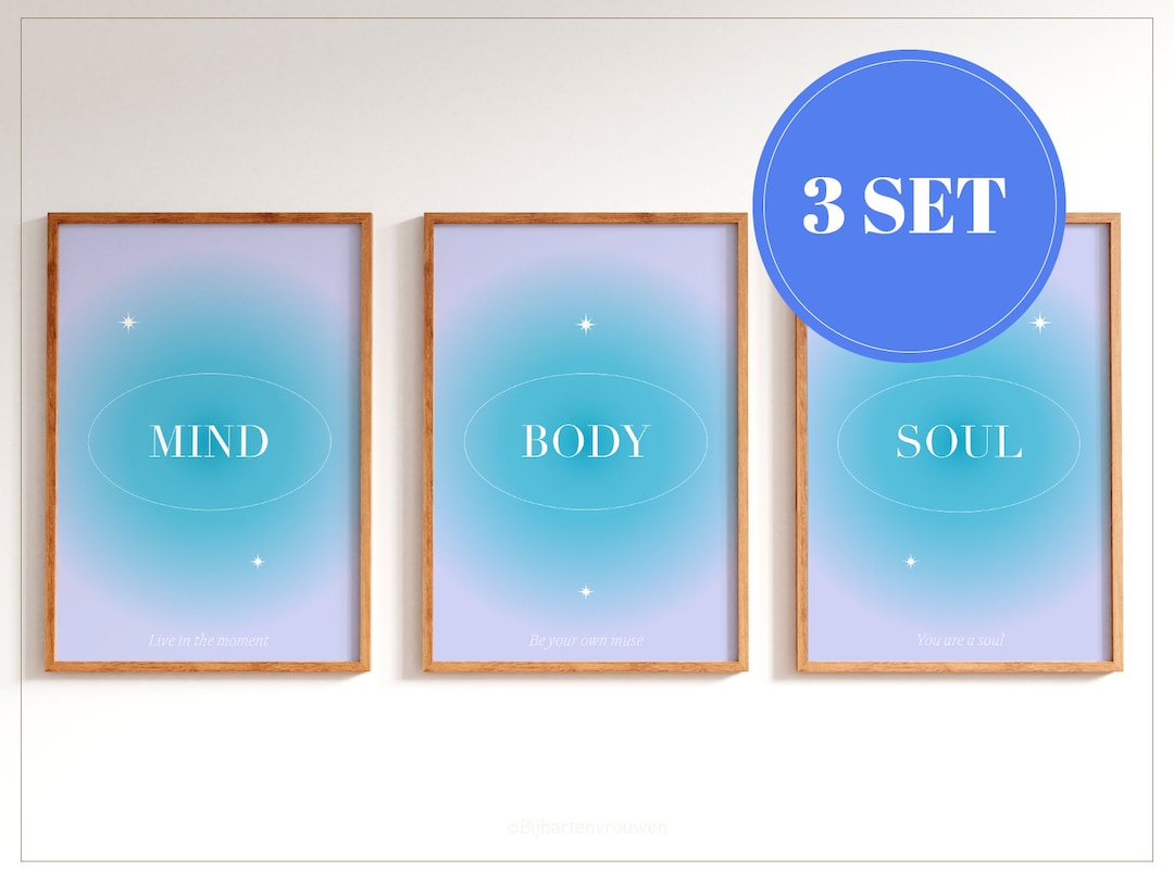 PRINTABLE, Mind Body Soul Aura Poster 3 Piece Wall Art, Blue, Aura ...