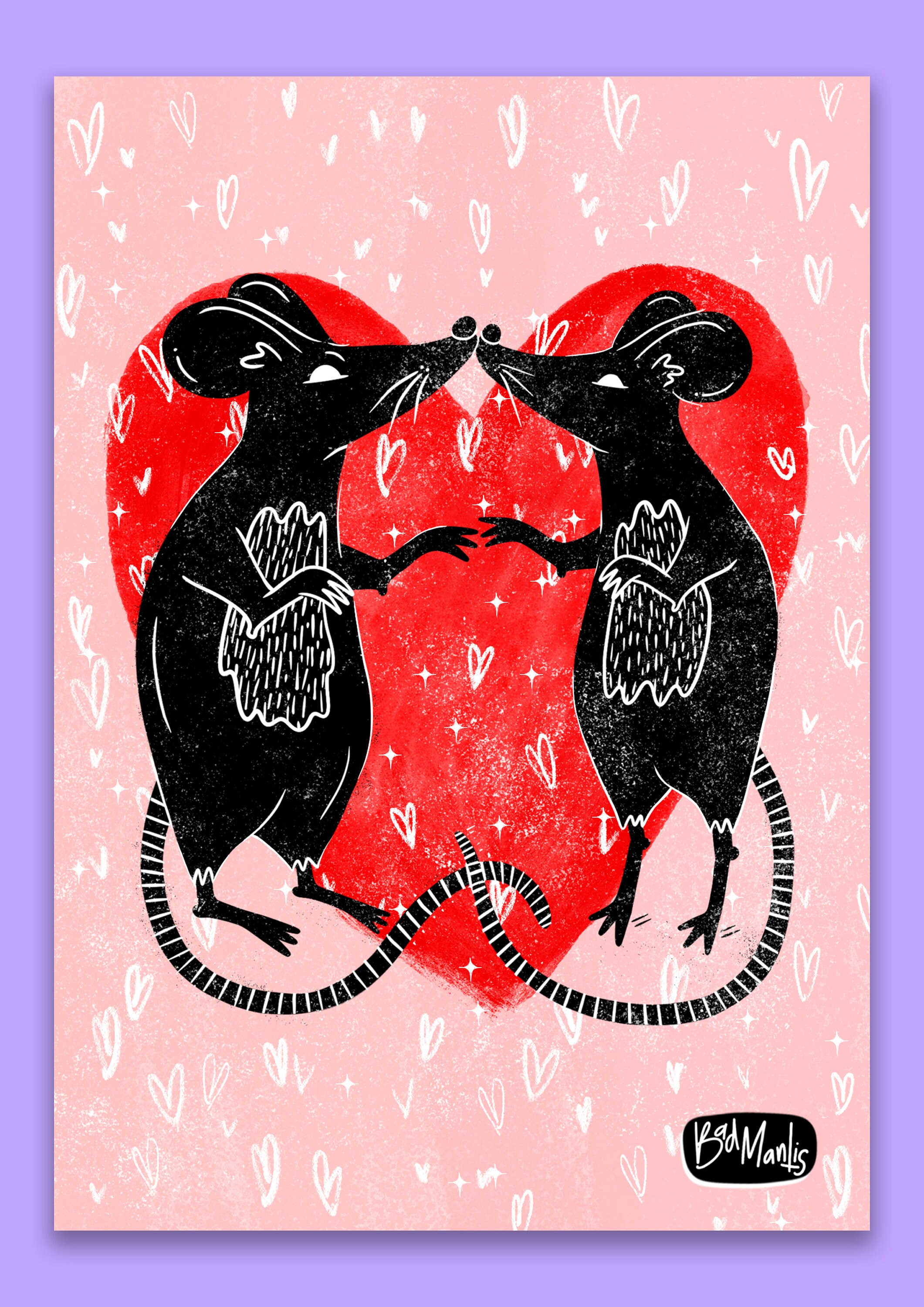 Love Rat Lino Inspired Print - A5, A4 & A3 - No Frame, Funky House ...
