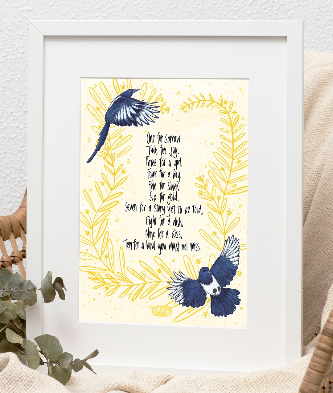 Magpie Nursery Rhyme Art Print - Gender Specific and Neutral Versions ...