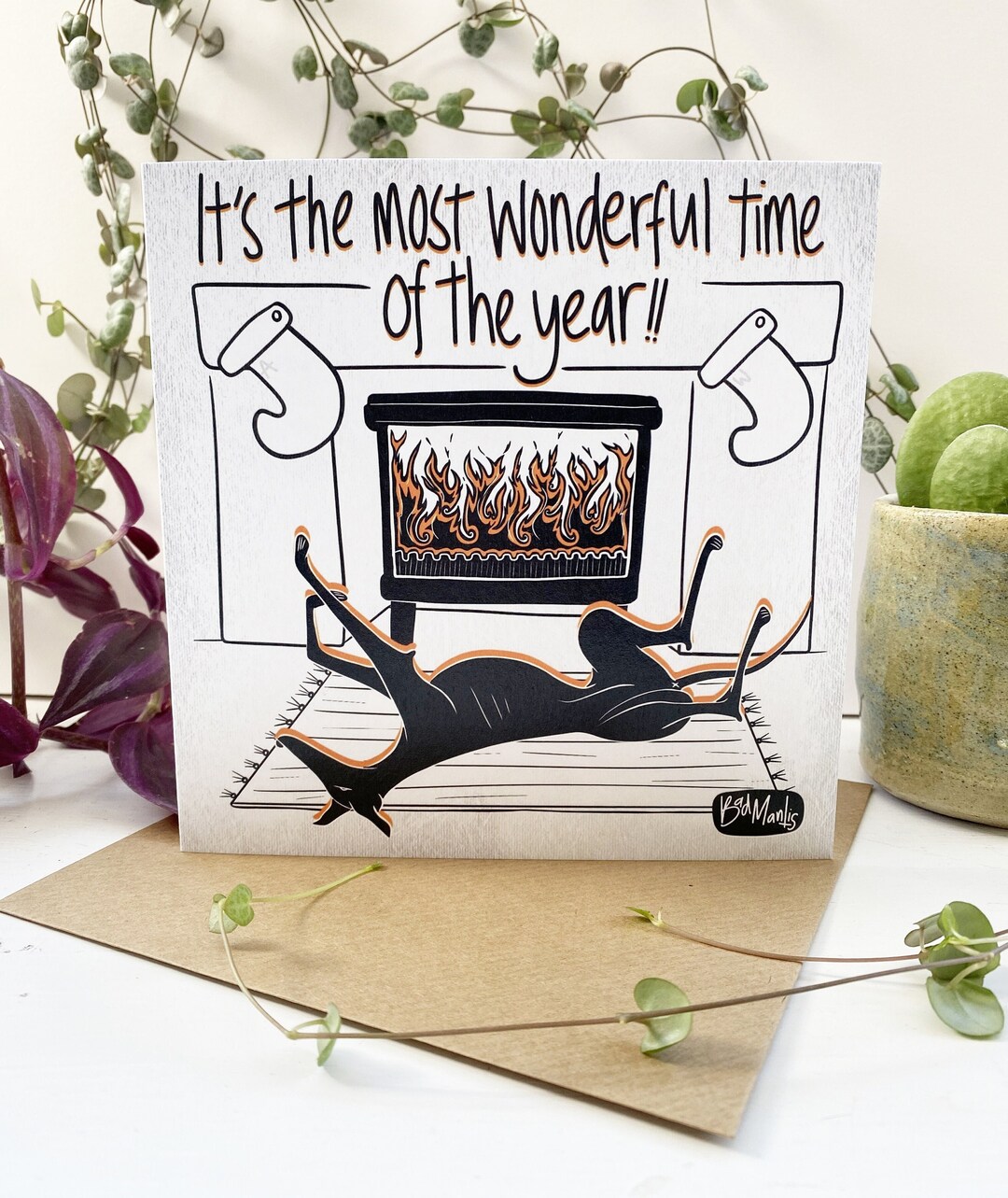 Whippet Christmas Card, Fire Hound, Greyhound Card, Whippet Xmas Card ...