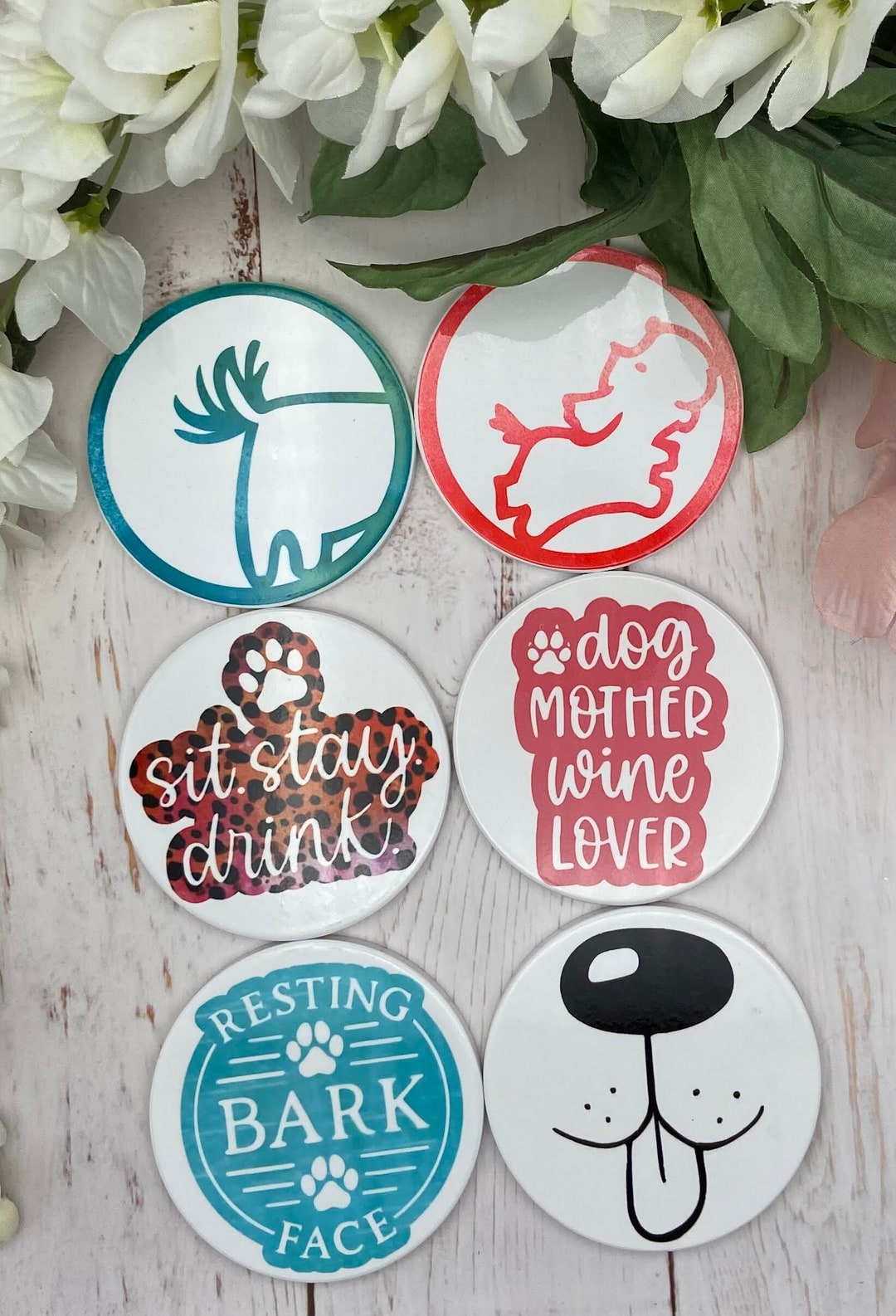 Ceramic Dog Themed Coasters/drink Coasters/dog Mother/wine Lover - Etsy