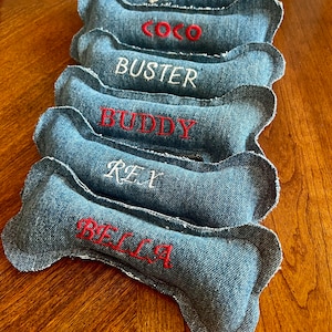 Denim Personalized Dog Bone Toy With Squeakers - Etsy