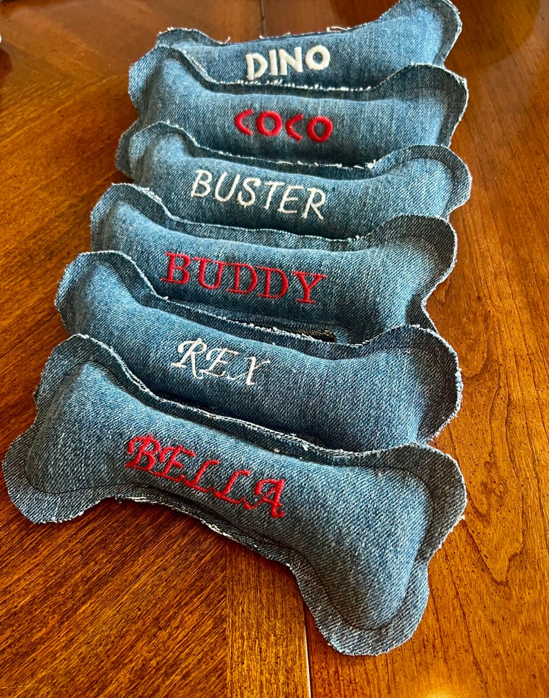 Denim Personalized Dog Bone Toy With Squeakers - Etsy