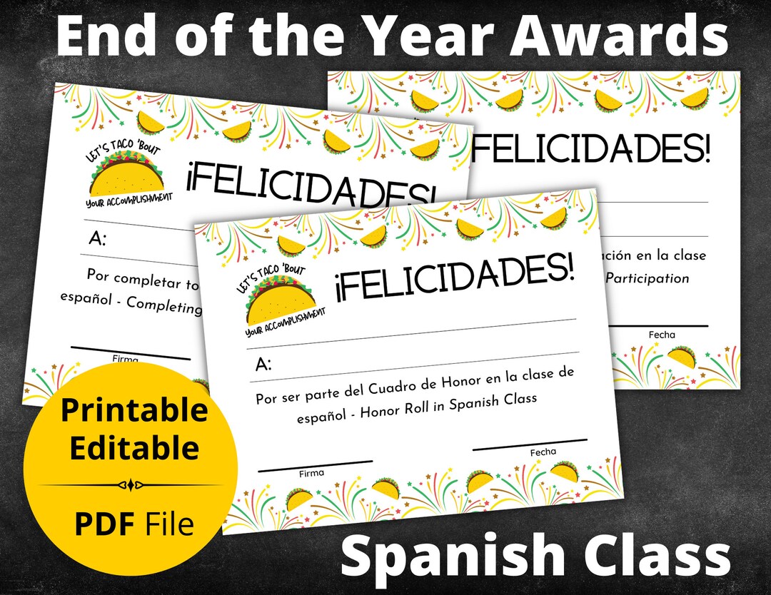 End-of-the-year Award in Spanish | Reconocimiento | Digital Download ...