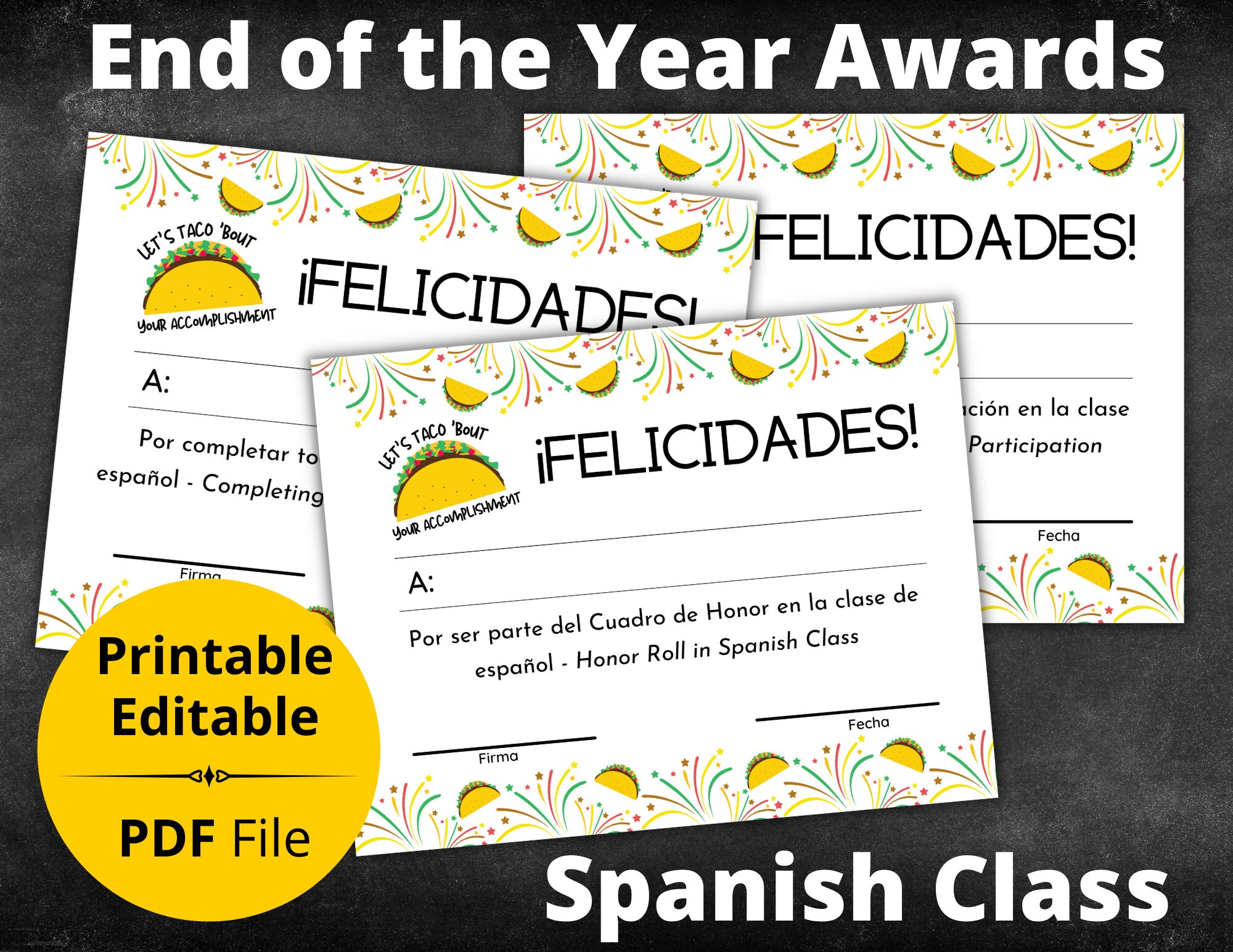 End-of-the-year Award in Spanish | Reconocimiento | Digital Download ...