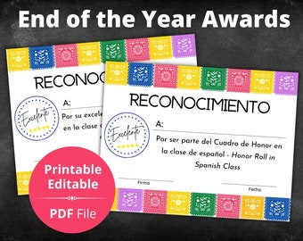 End-of-the-year Award in Spanish | Reconocimiento | Digital Download ...
