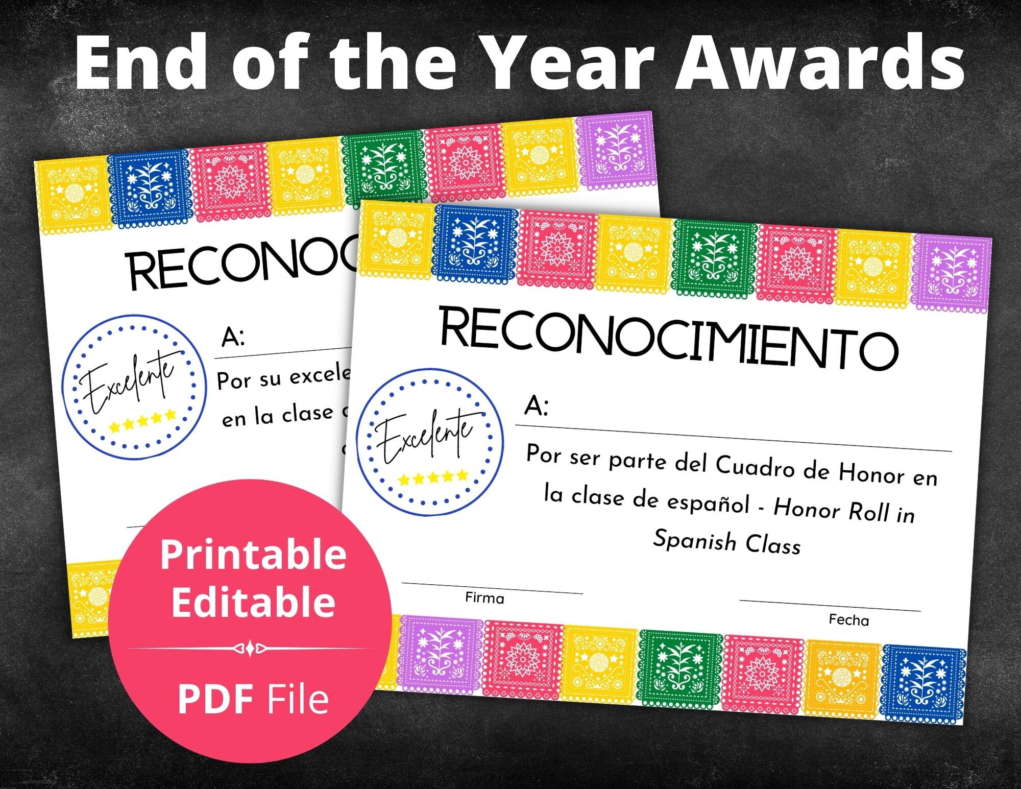 End-of-the-year Award in Spanish | Reconocimiento | Digital Download ...