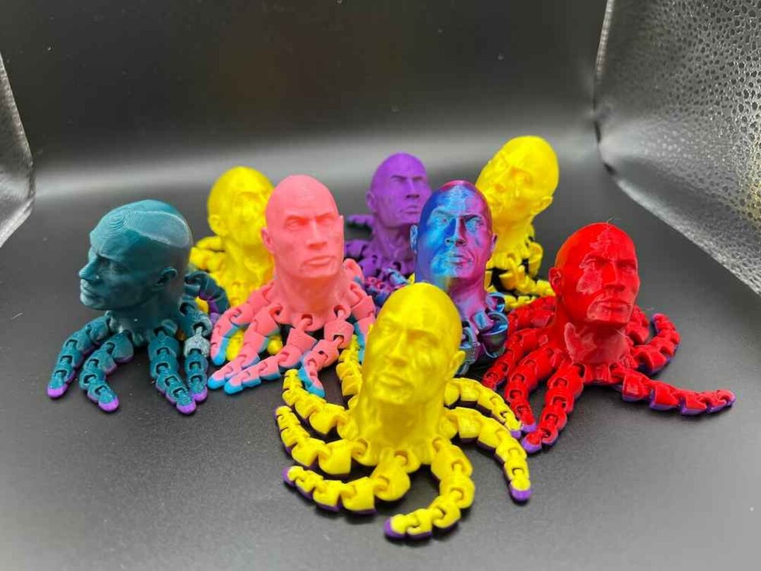 3D Printed Rocktopus Articulated Fidget Toy Dwayne Johnson Octopus ...