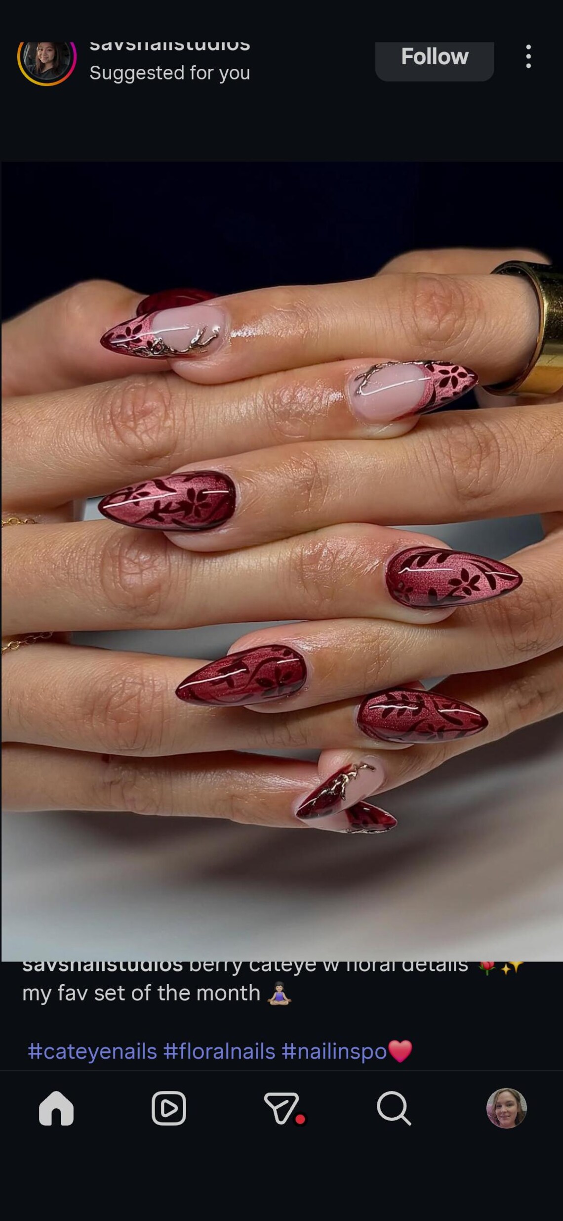 Berry Flowers Press on Nails, French Tip, Chrome, Glue on Nails, Red ...