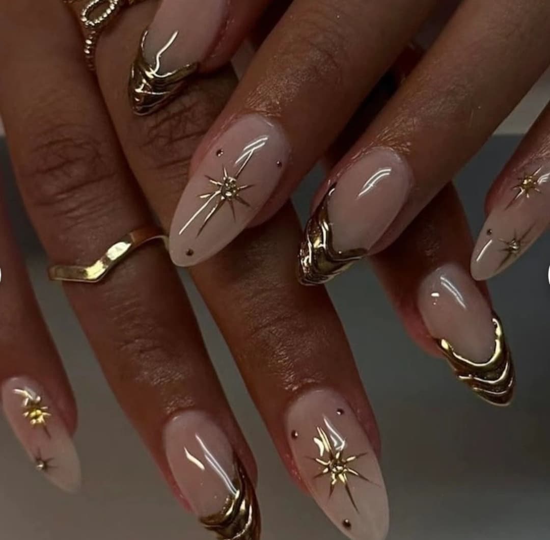 Gold Tips Chrome Press on Nails, Earthy Designs, Stars, Celestial Sets ...