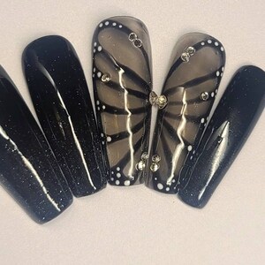 Black Butterfly Press on Nails Semi Sheer Glitter Ombre - Etsy