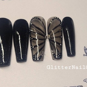 Black Butterfly Press on Nails Semi Sheer Glitter Ombre - Etsy