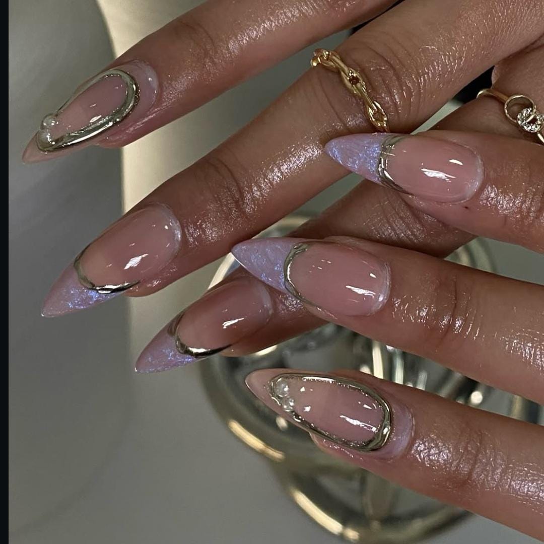 Pearl Press on Nails, Chrome, Seashell, Mermaid, Abalone Pink, Purple ...