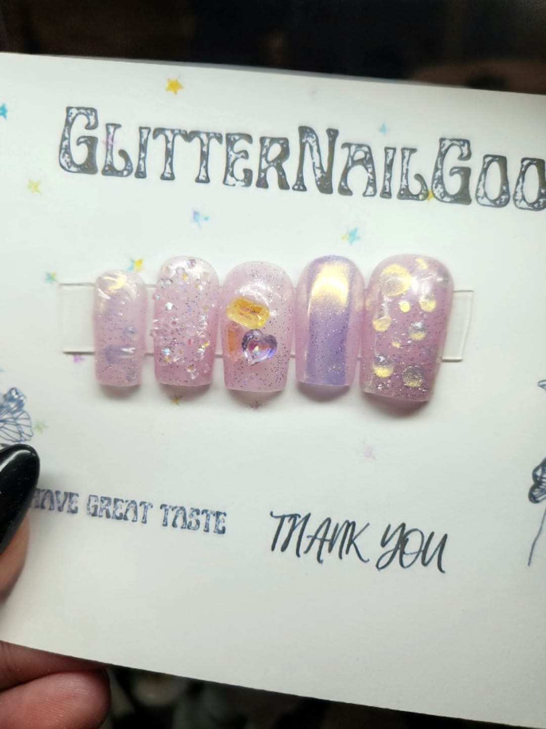 3d Gem Press on Nails Pink Chrome Hearts Crystals - Etsy