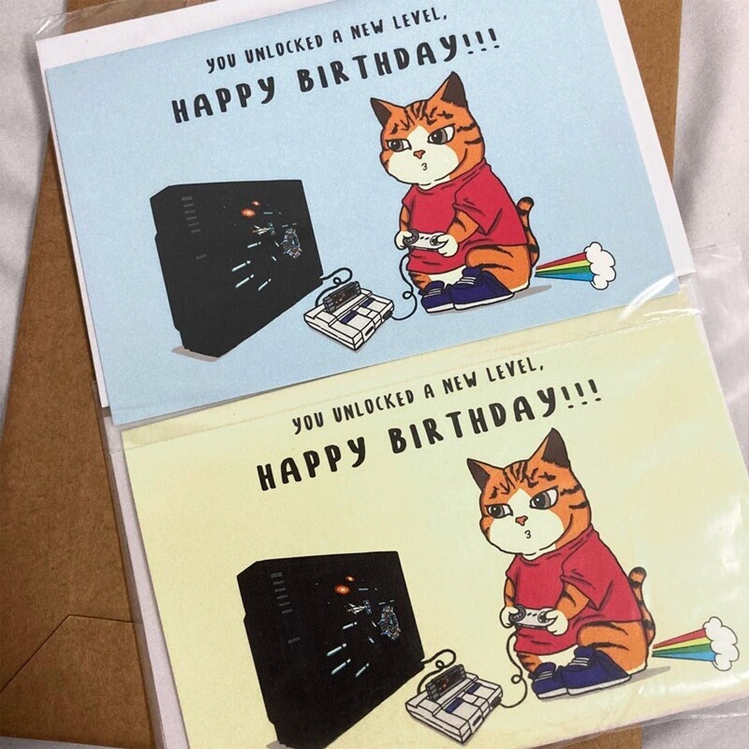 Gamer Cat Video Gamer Birthday Card for Video Games and Cat Lovers ...
