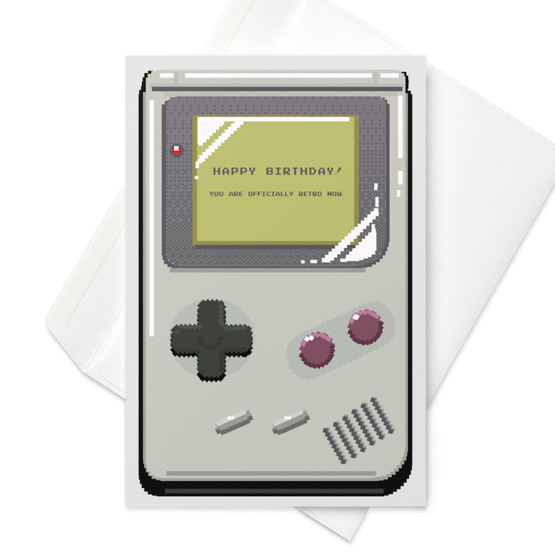 Retro Gaming Birthday Card, Pixelated 8-bit Gaming Handheld Birthday ...