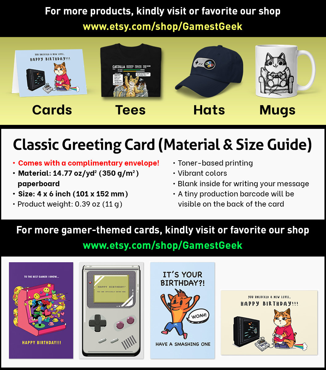 Gamer Cat Video Gamer Birthday Card for Video Games and Cat Lovers ...
