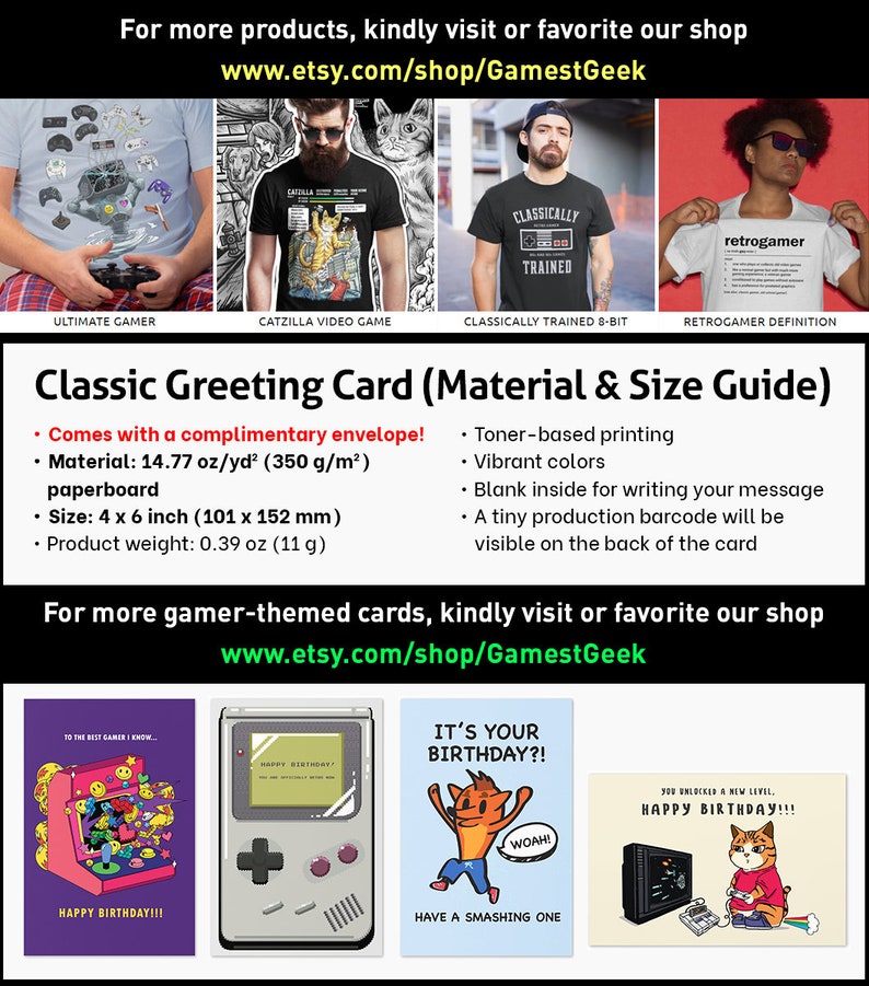 Gamer Cat Video Gamer Birthday Card for Video Games and Cat - Etsy