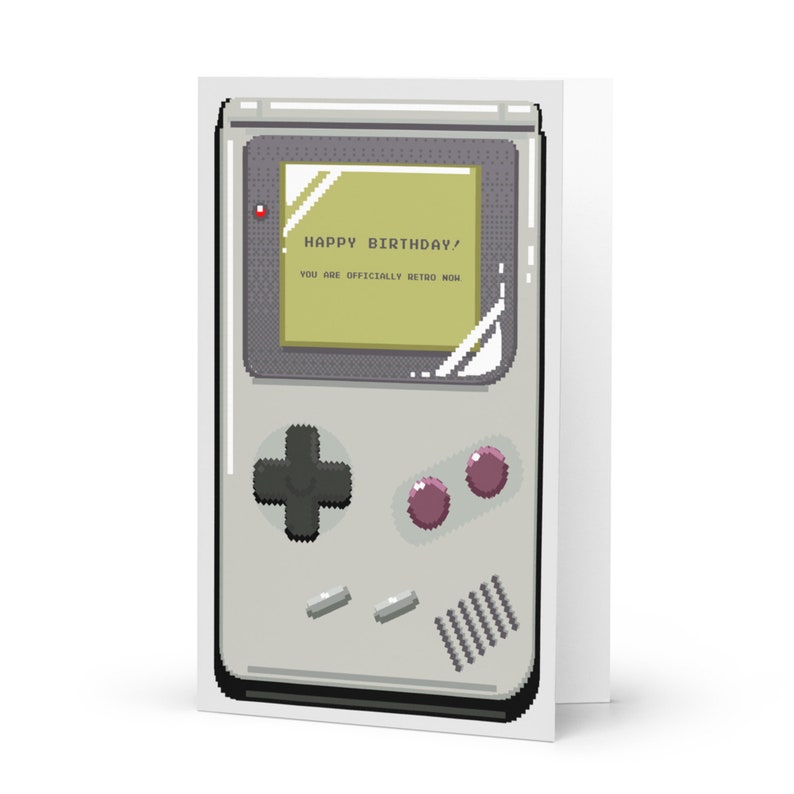 Retro Gaming Birthday Card, Pixelated 8-bit Gaming Handheld Birthday ...