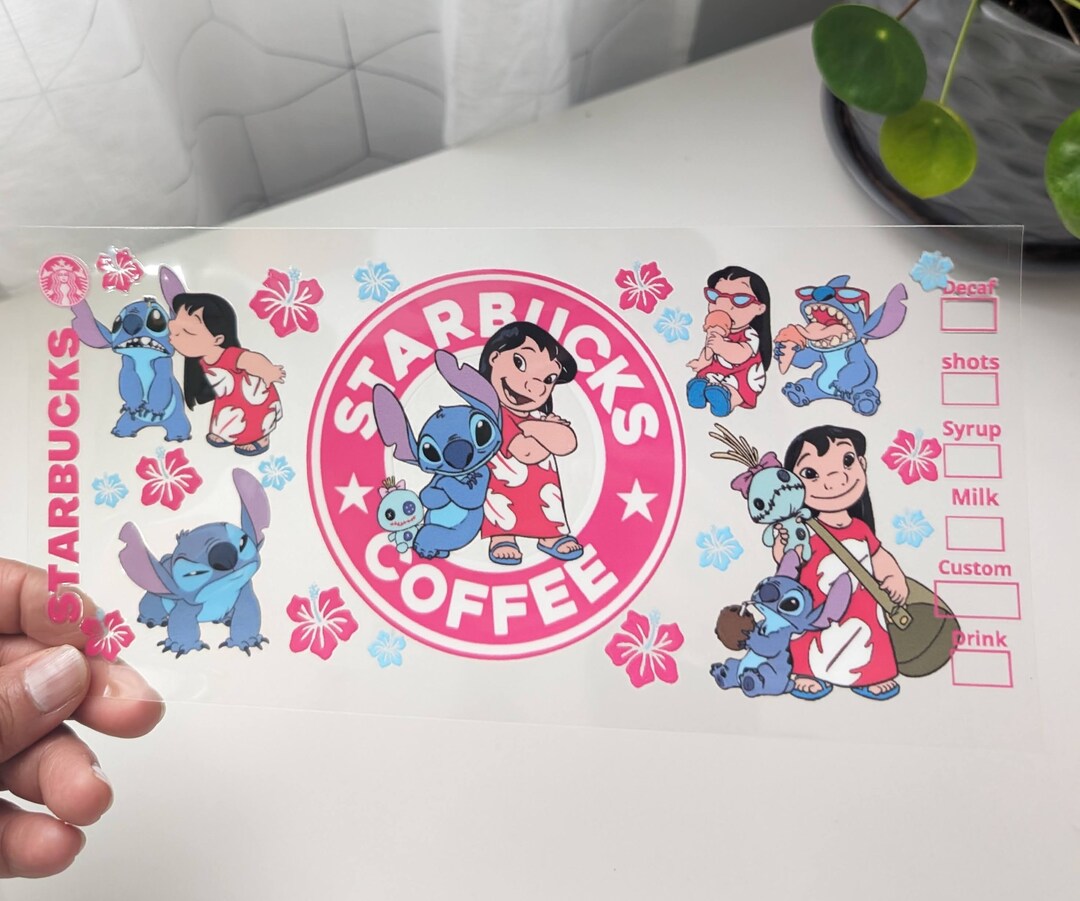 Lilo & Stitch UV DTF Adhesive Cup Wrap for 16oz Glass Cup Size Premium ...