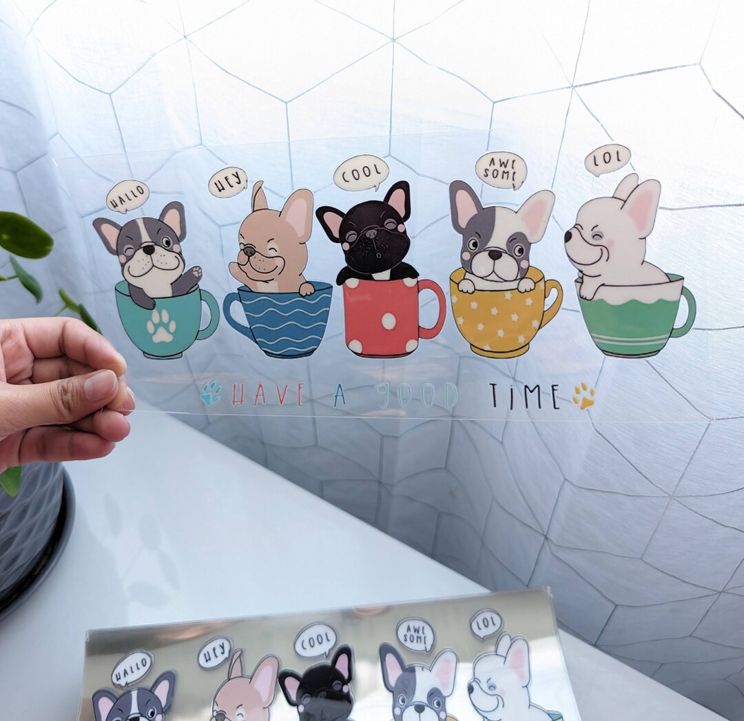 Cute Dogs UV DTF Adhesive Cup Wrap for 16oz Glass Cup Size premium Uv ...
