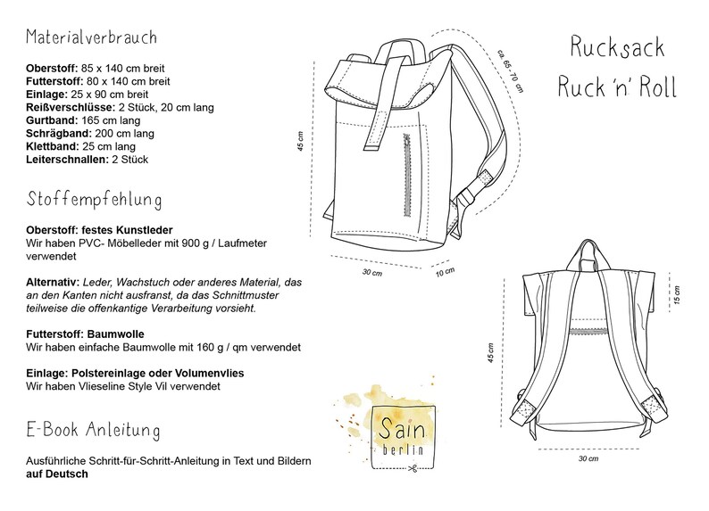 Ruck 'n' Roll Digitales Schnittmuster Für Einen Rolltop Rucksack Inkl ...