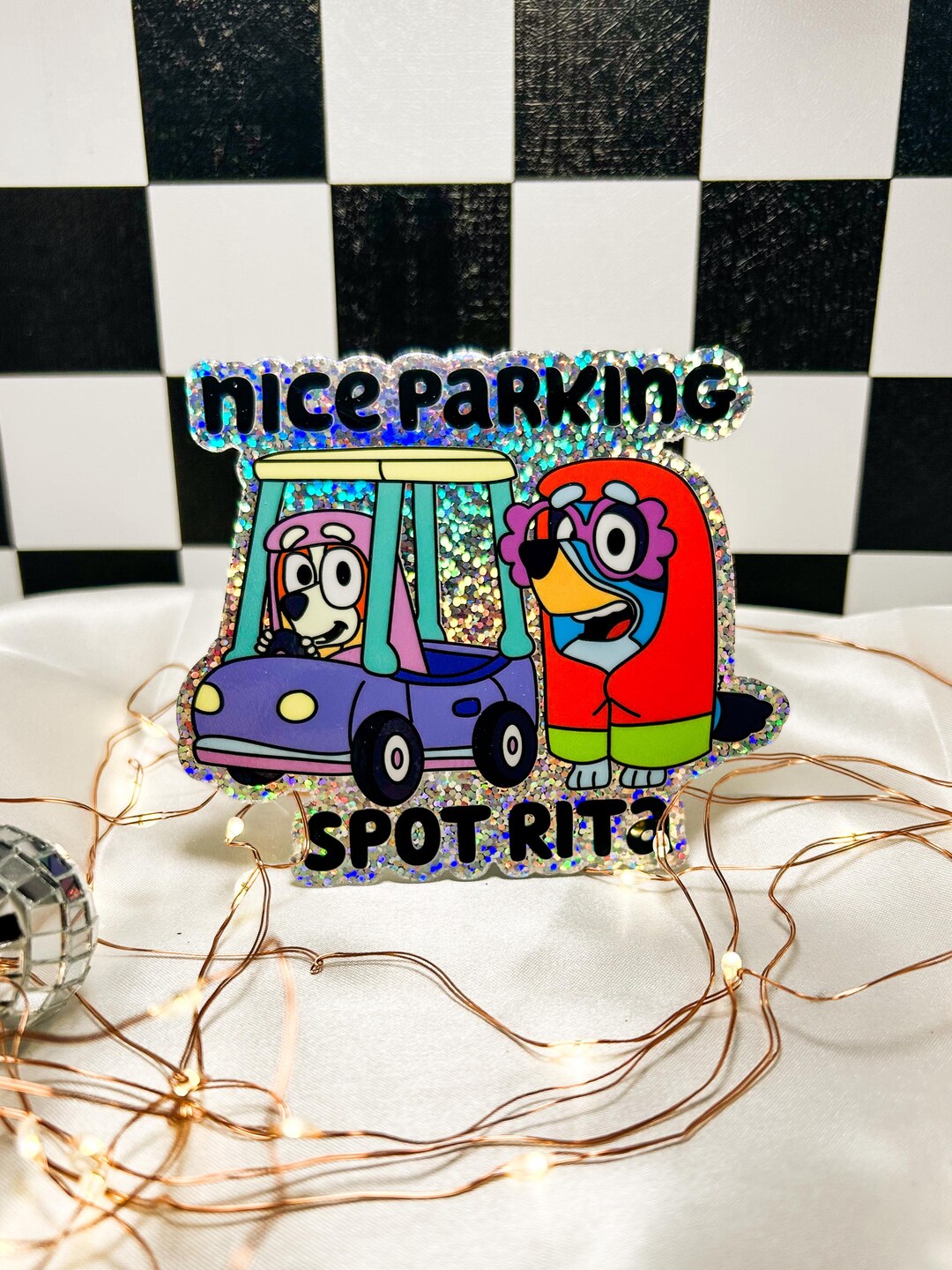 Bluey Nice Parking Spot Rita (grannies) Glitter Sticker for Car Windows ...