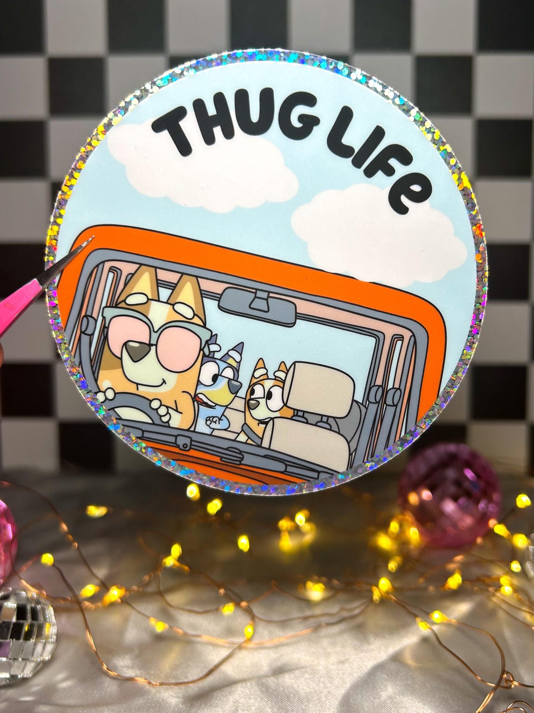 Bluey Thug Life Glitter Sticker for Car Windows, Mom Sticker, Car ...