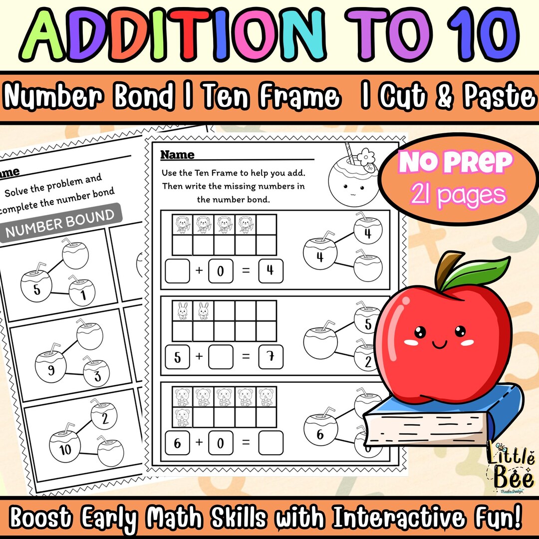 Addition to 10 Worksheets: Number Bonds & Ten Frame Math (no Prep ...