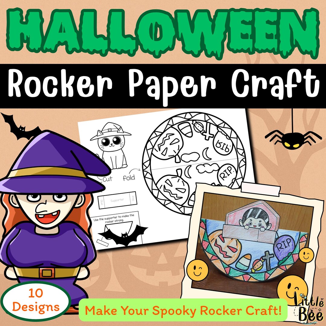 Halloween Rocker Paper Craft: Spooky DIY Coloring Activity (printable ...