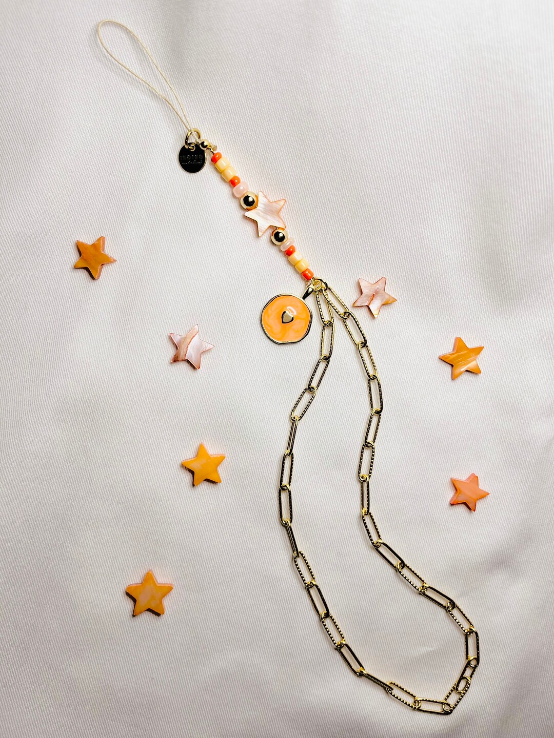 Orange Beaded Phone Charm - Gold Chain With Lobster Clasp - Phone Charm ...