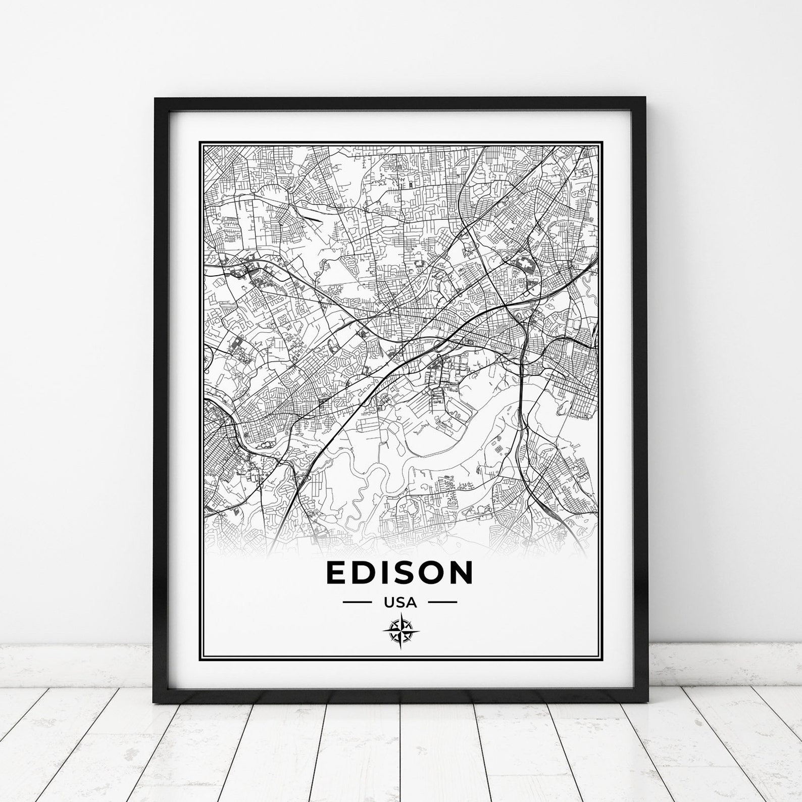 Edison Map Print Poster Canvas Map of Edison New Jersey | Etsy