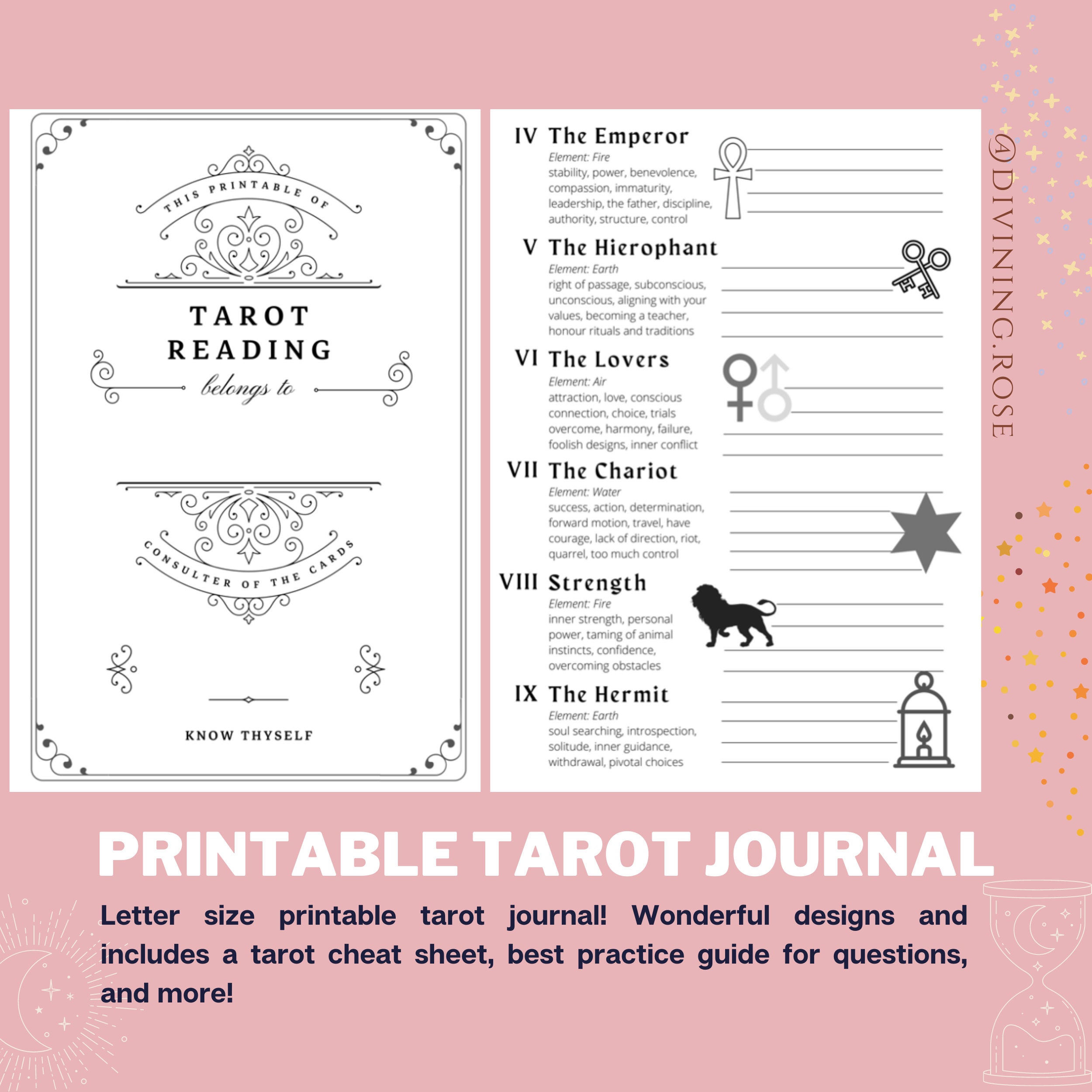Printable Tarot Journal - Includes Guide, Tarot Cheat Sheet, Minimal - Etsy