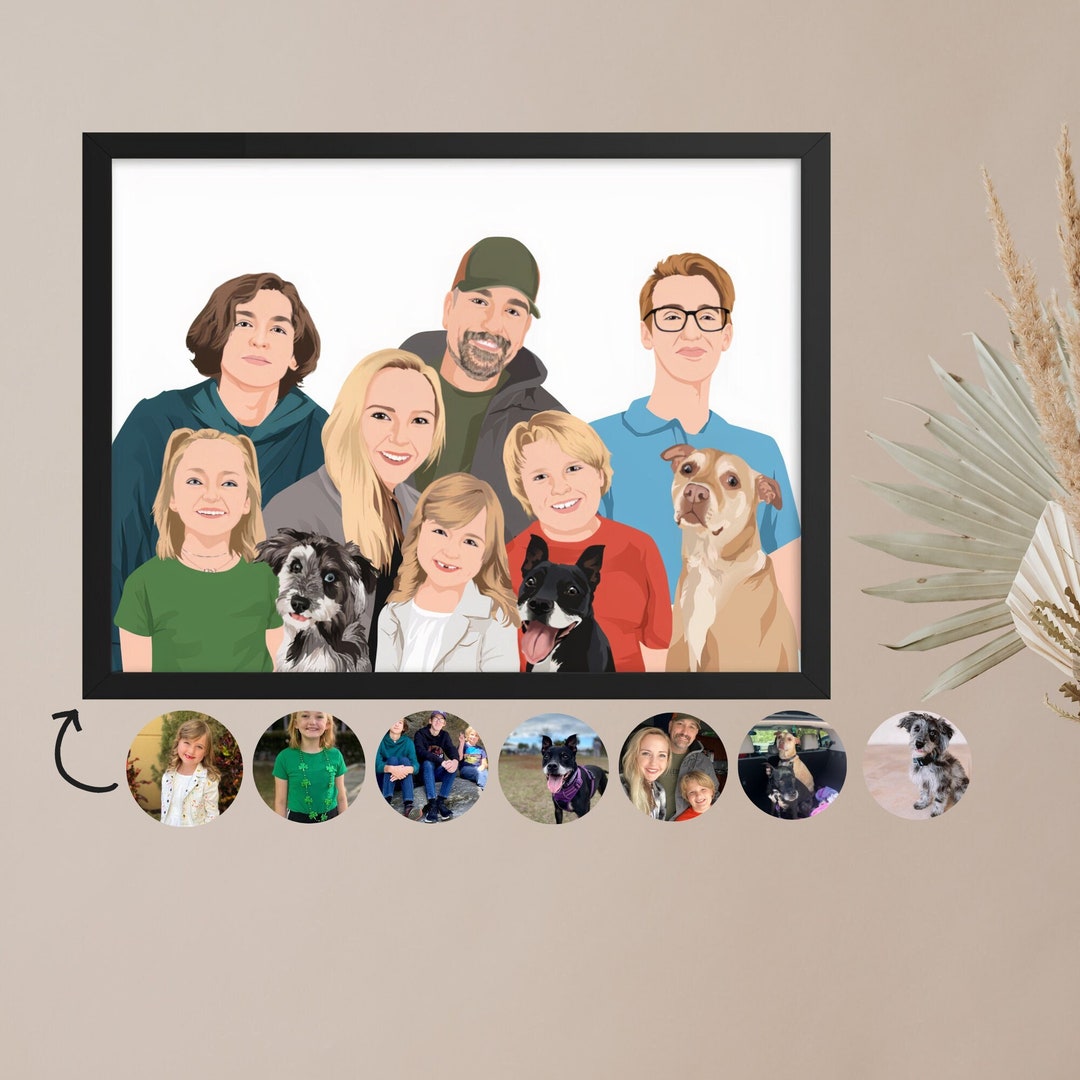 Large Family Picture Frame Collage Custom Family Portrait Illustration ...