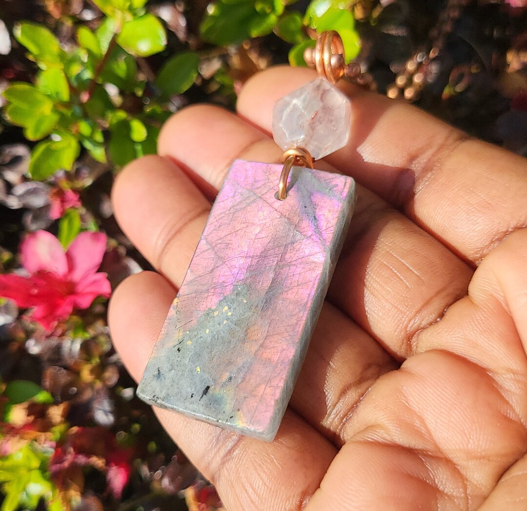 High Frequency • Pink Labradorite Necklace • Healing Crystal Protection ...