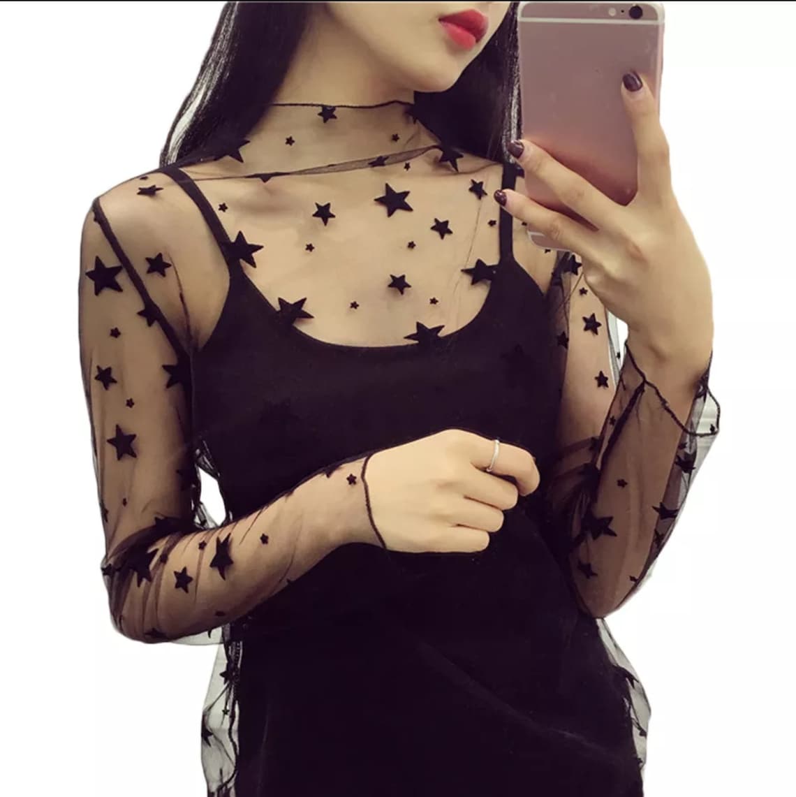 Transparent Mesh Top Black Moon & Stars Celestial Cute - Etsy