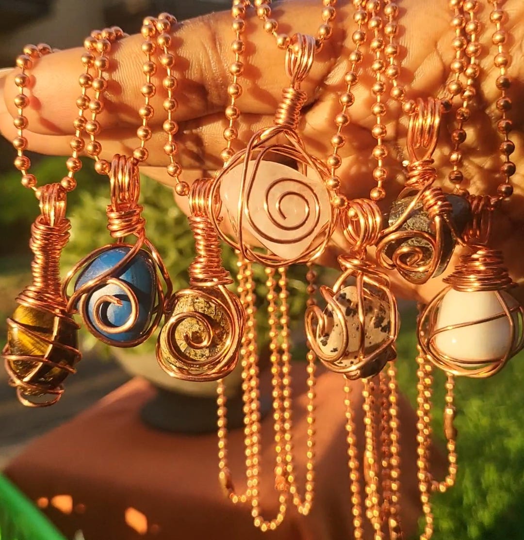 High Frequency • Pure Copper Ball Chain • Wire Wrapped Crystal Necklace • Healing Crystal ...