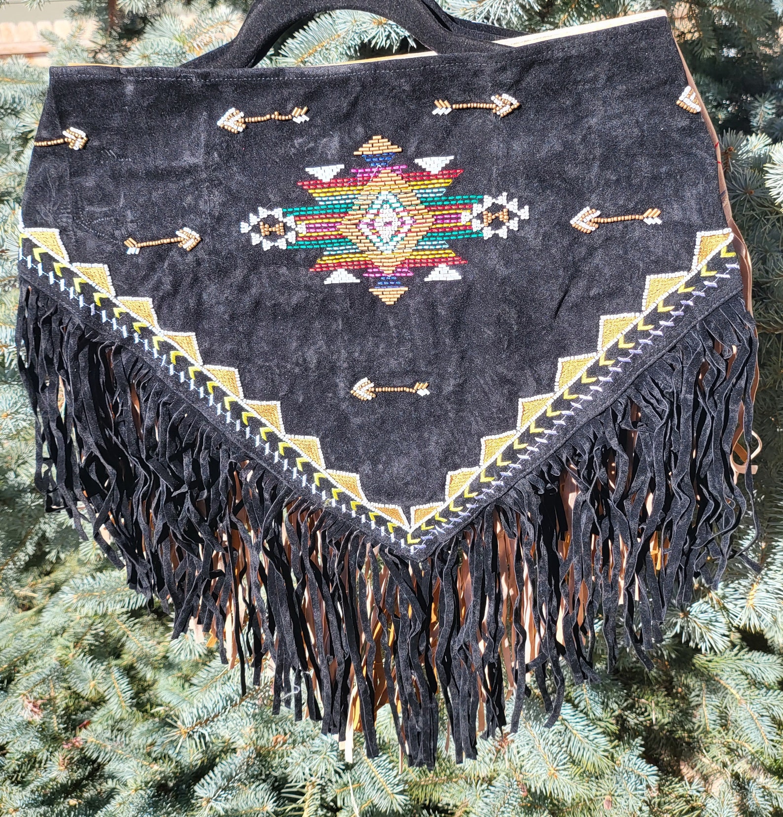 XXL Boho Scarf for Women, Thunderbird, Artisan Beaded Fringe Scarf ...