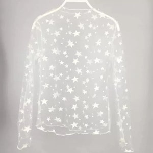 Transparent Mesh Top, Black, Moon & Stars, Celestial, Cute Sheer, Women ...
