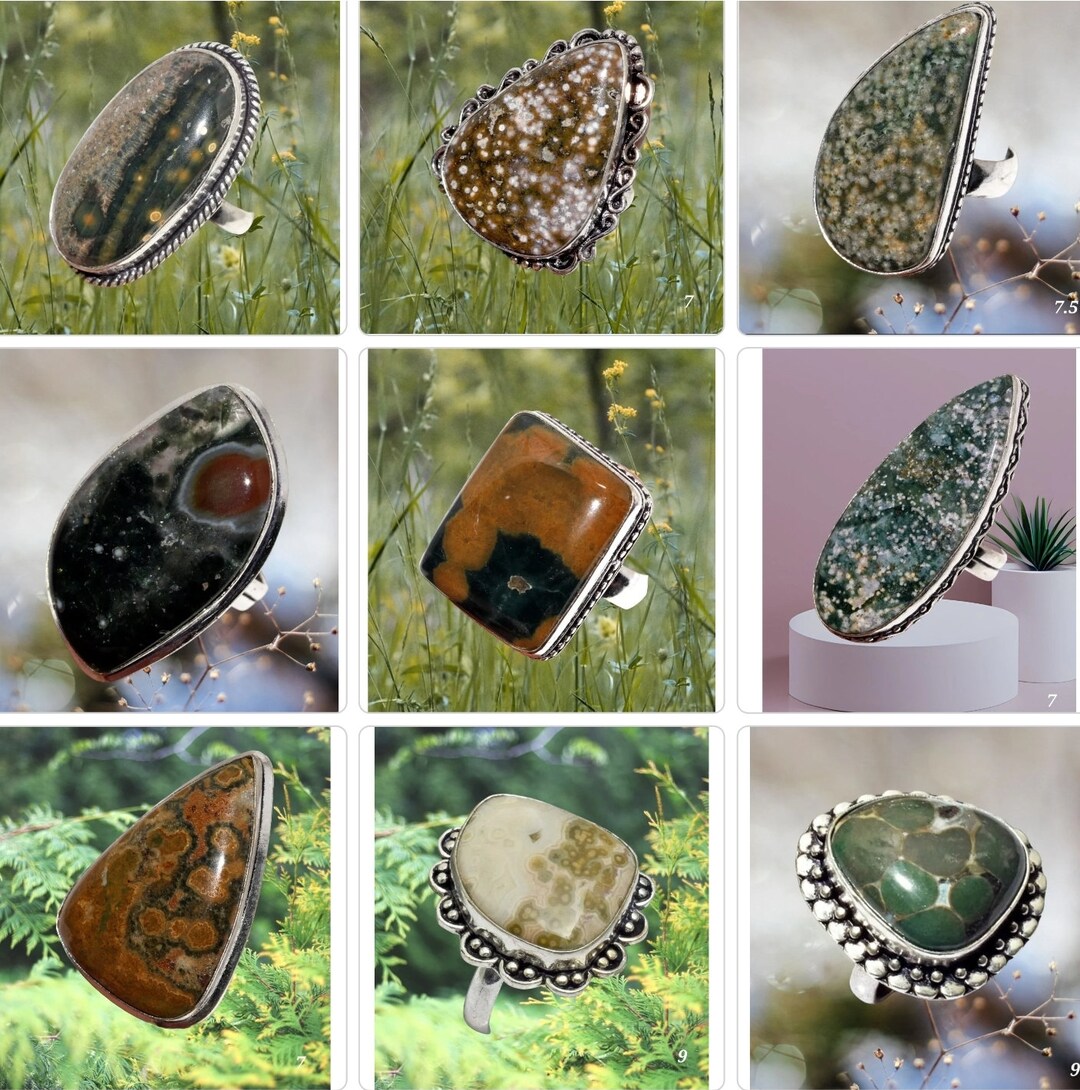 Natural Healing Silver Ocean Jasper Ring, Oversized Statement Ring ...