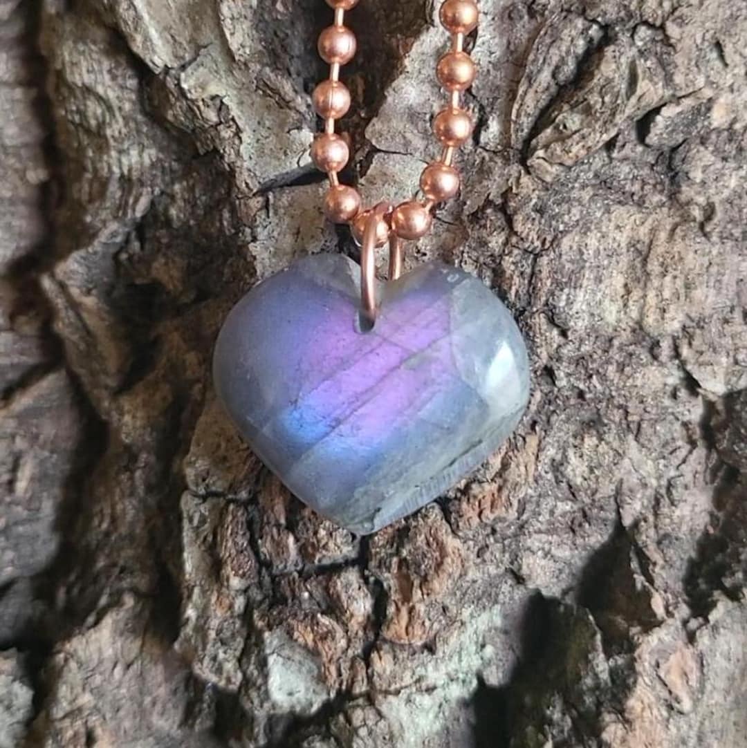 High Frequency • Pink Labradorite Heart Necklace • Purple Sunset Flash ...