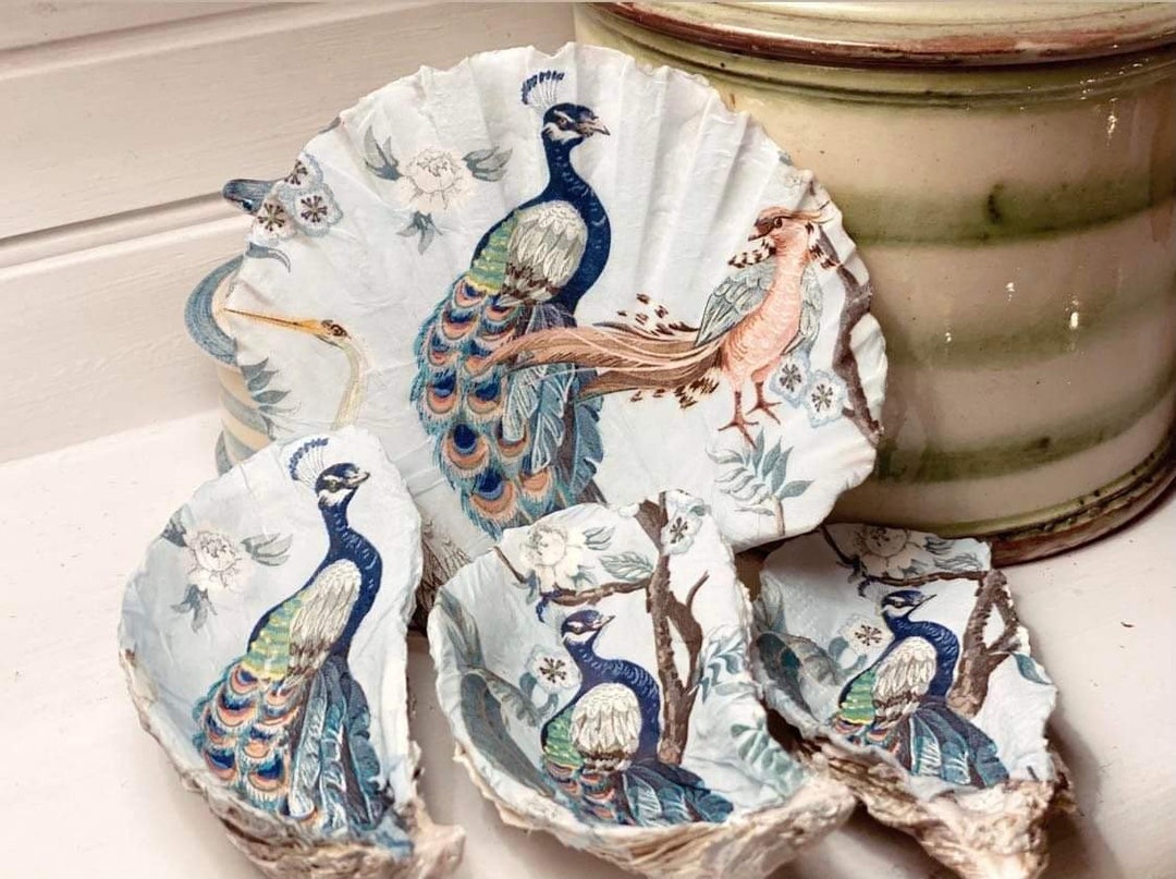 Peacock Art on Scallop and Oyster Shells - Etsy