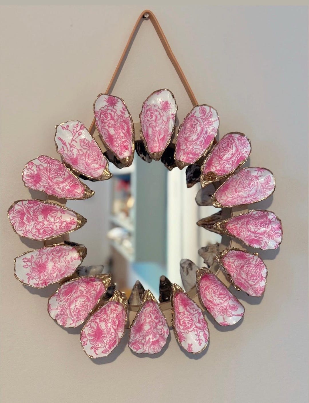 Pink Floral Handmade Oyster Shell Mirror - Etsy