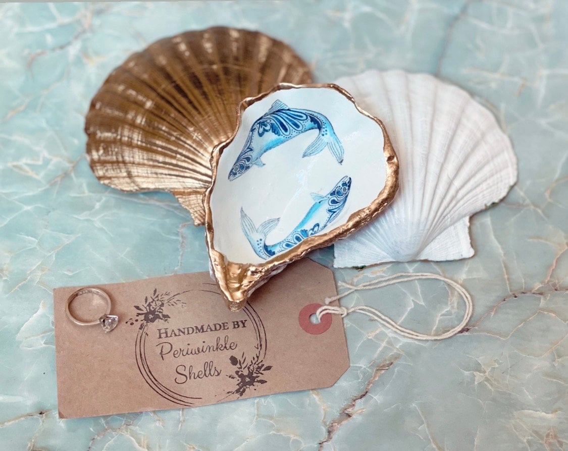 Double Blue Fish on Oyster Shell - Etsy
