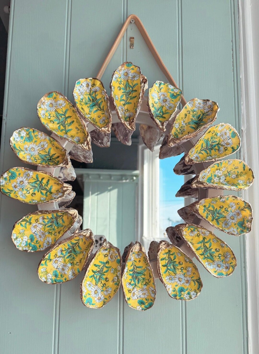 Yellow Floral Handmade Oyster Shell Mirror - Etsy