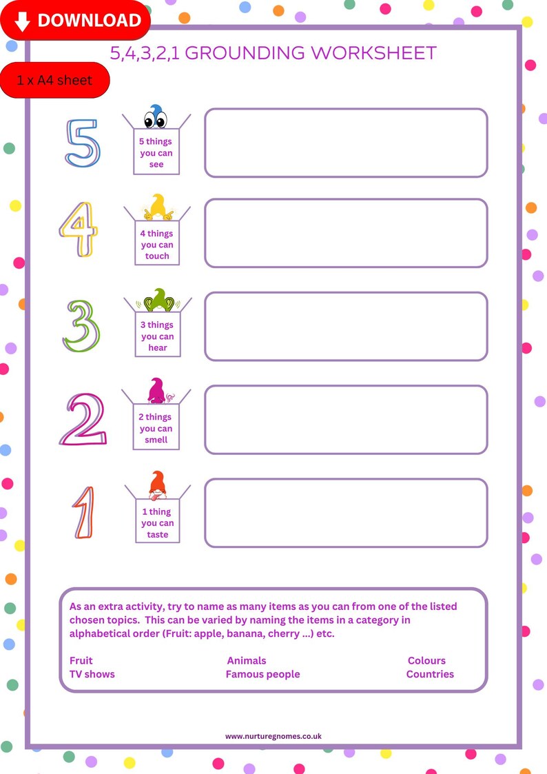 CBT Grounding Technique Worksheet Digital Download Anxiety Depression ...