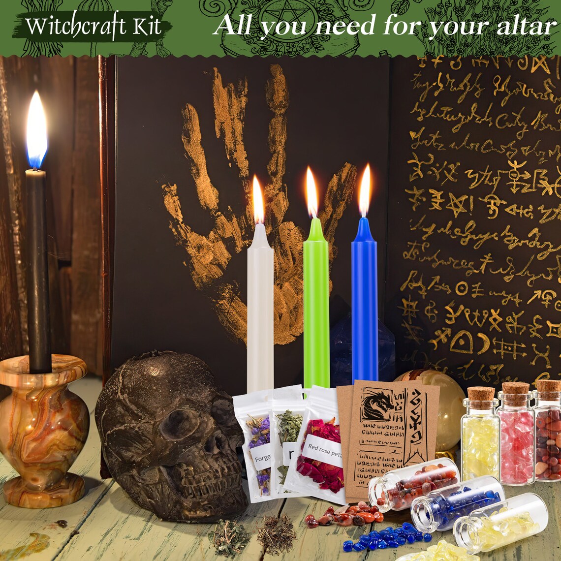 Amazing 90-piece Witchcraft Starter Kit With Spell Candles / Natural ...