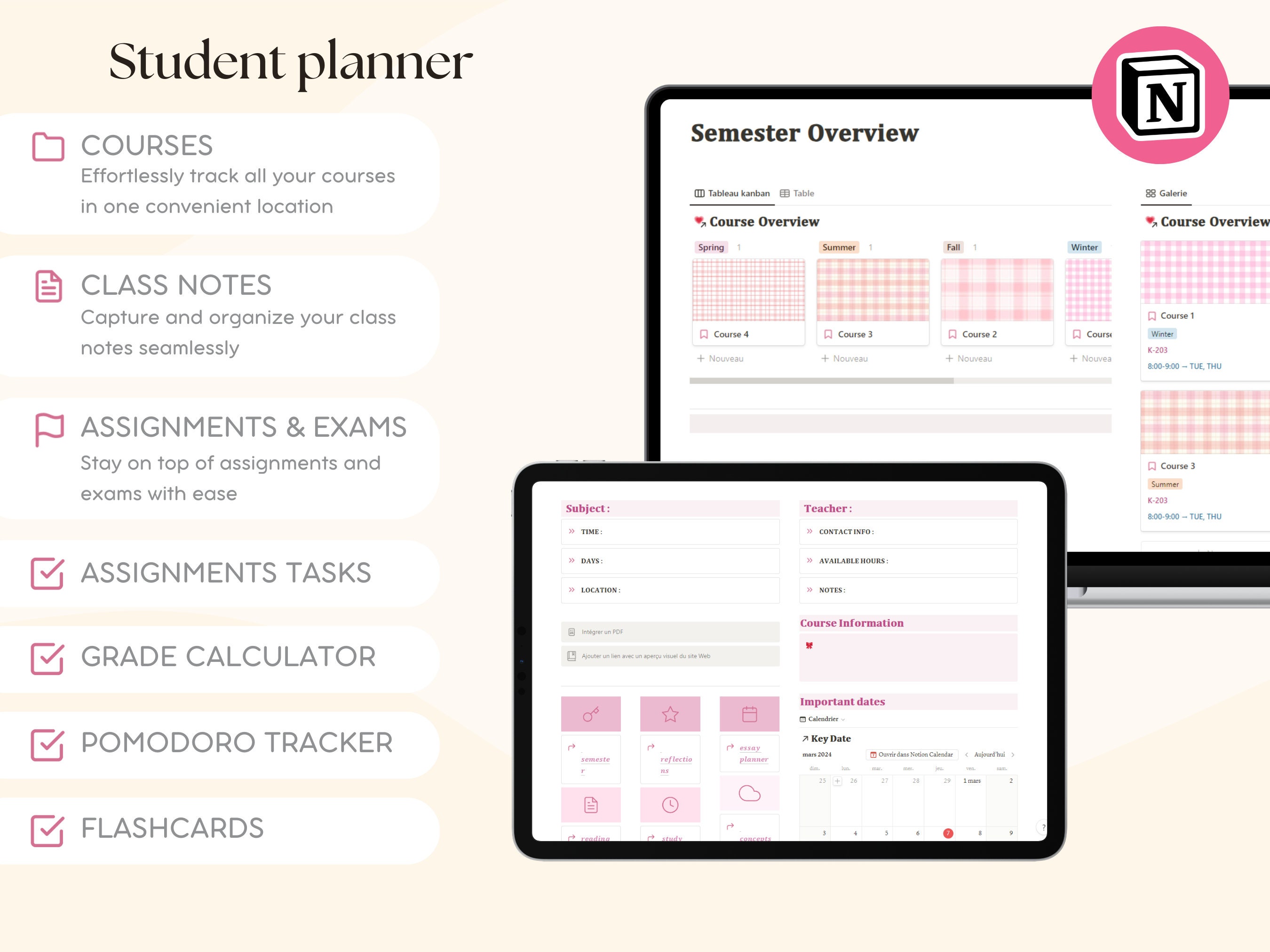 Coquette Student Planner, Template Notion, All-in-one, ADHD, Aesthetic ...